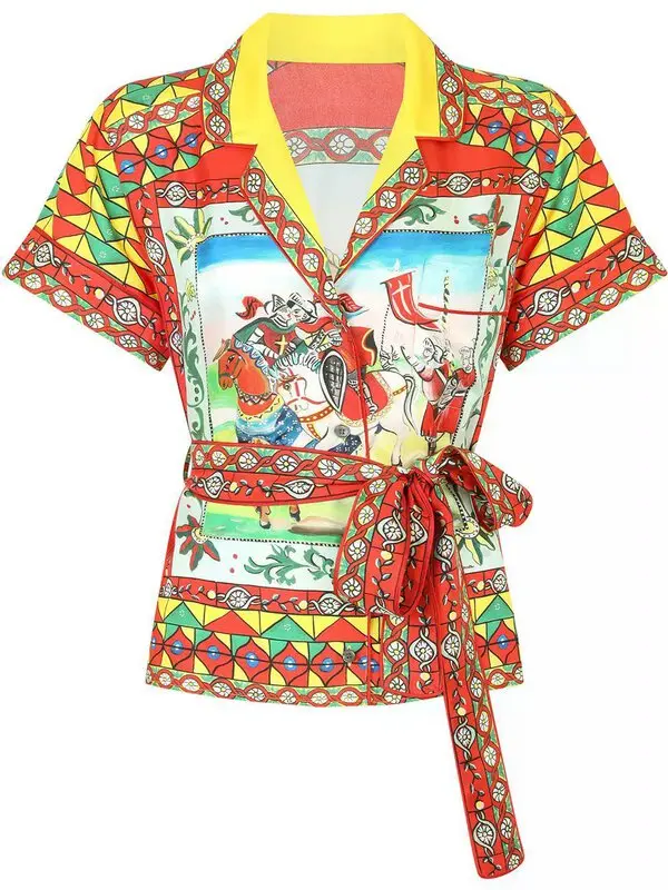 Dolce & Gabbana Carretto-print Belted Shirt - Blue