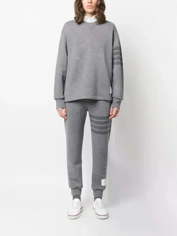 Thom Browne Knitted Track Pants With Side Stripes - Grey