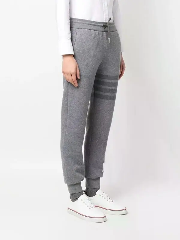 Thom Browne Knitted Track Pants With Side Stripes - Grey