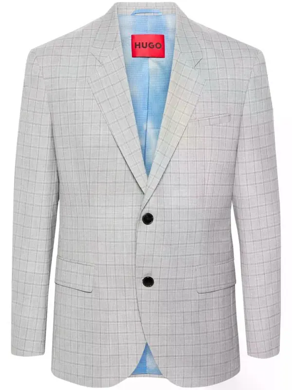 Hugo Plaid-check Single-breasted Blazer - Grey