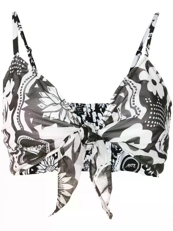AMIR SLAMA Floral-print Crop Top - White