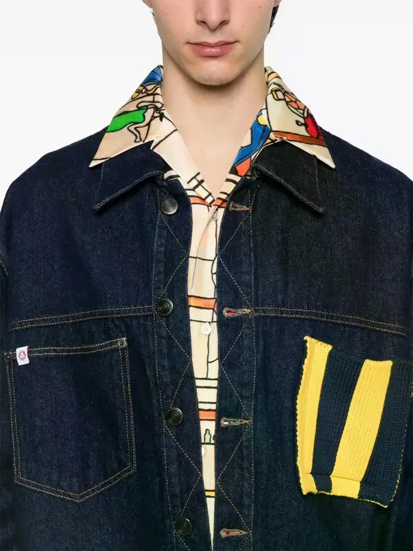 CHARLES JEFFREY Knitted-patch Denim Jacket