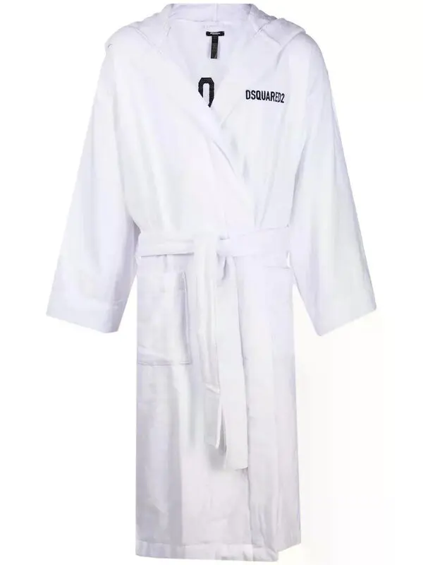 Dsquared2 Logo Embroidered Bath Robe - White