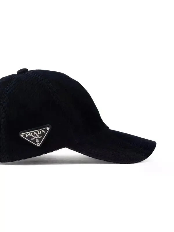Prada Triangle-logo Corduroy Cap - Blue