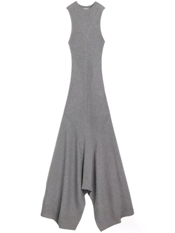 AMI Paris Asymmetric Ribbed-knit Wool Dress