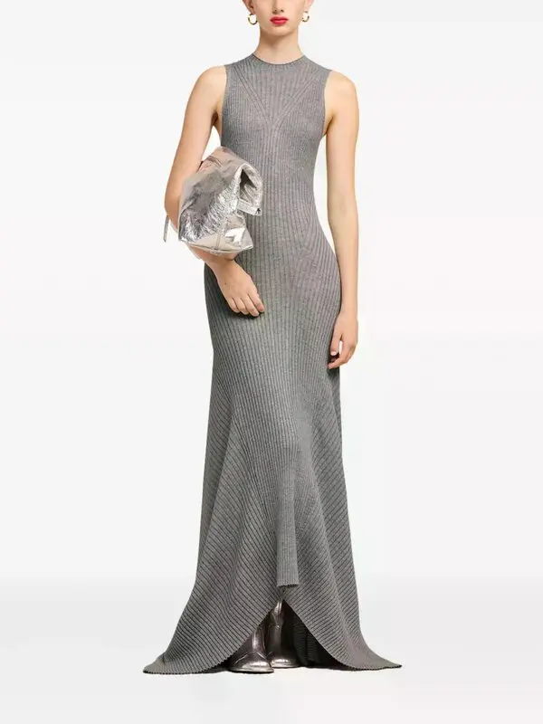 AMI Paris Asymmetric Ribbed-knit Wool Dress