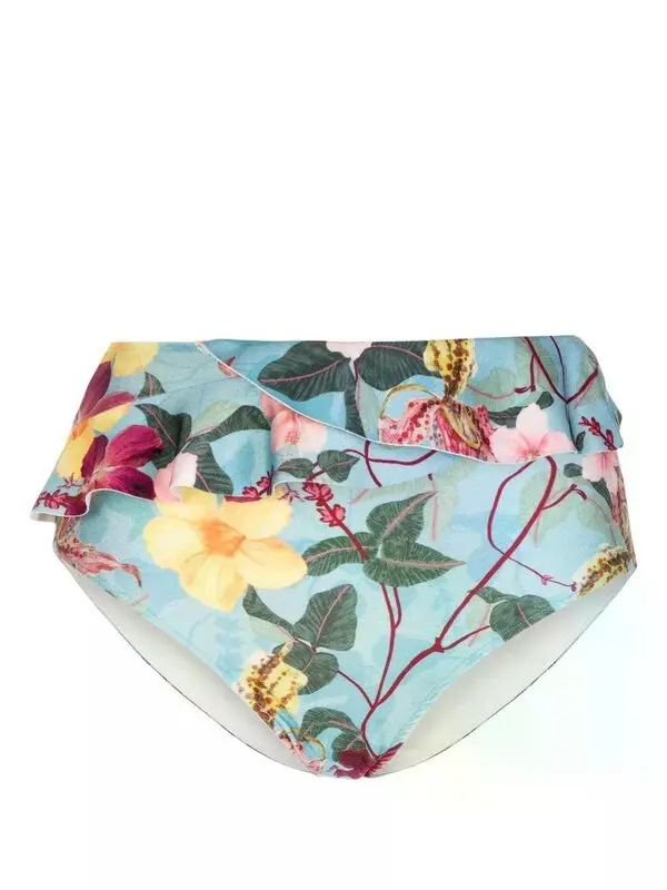 PatBO Hibiscus Ruffle-detail Bikini Brief - Blue