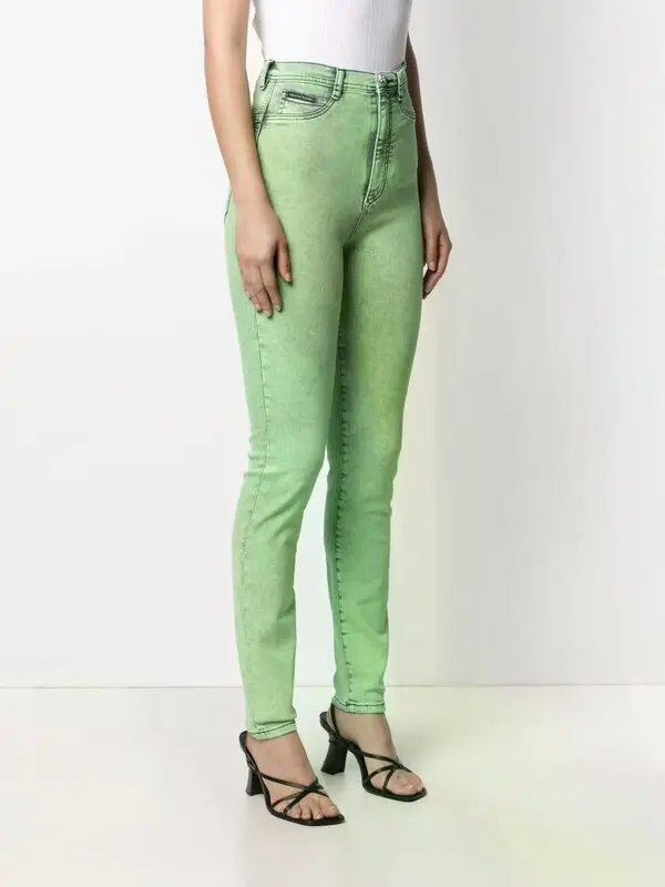 Philipp Plein High-waisted Acid Wash Jeggings - Green