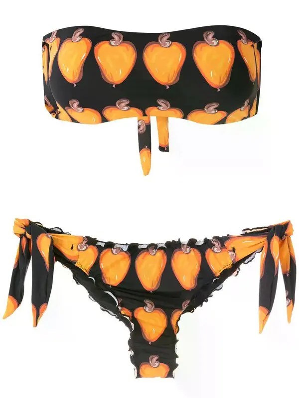 AMIR SLAMA Frufru Printed Bandeau Bikini Set - Black