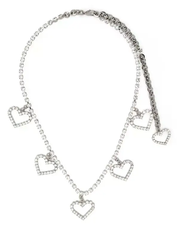 Alessandra Rich Crystal Heart Necklace - Silver