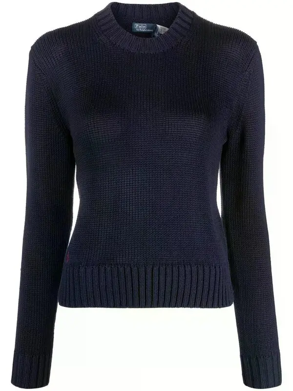 Polo Ralph Lauren Navy Cotton Crew Neck Jumper With Embroidered Logo