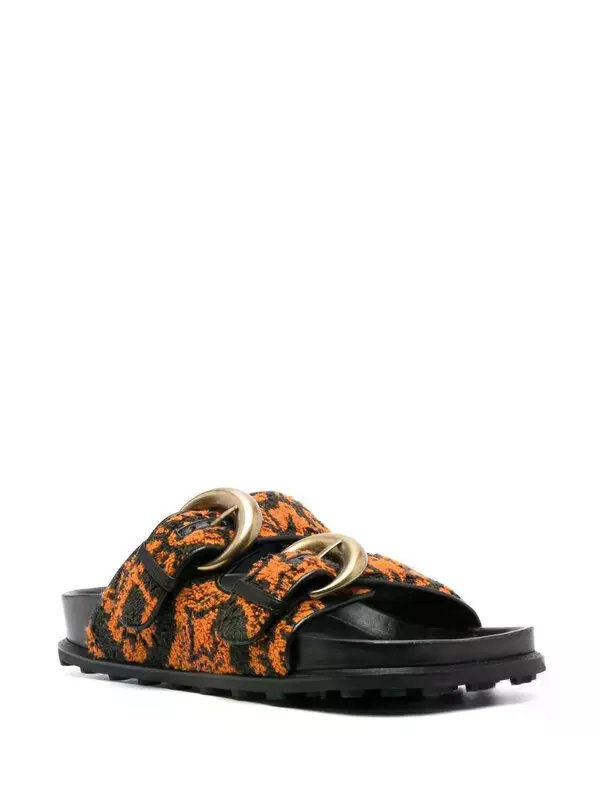 MARINE SERRE Black And Calf Leather Towel Sandals With Crescent Moon Hardware