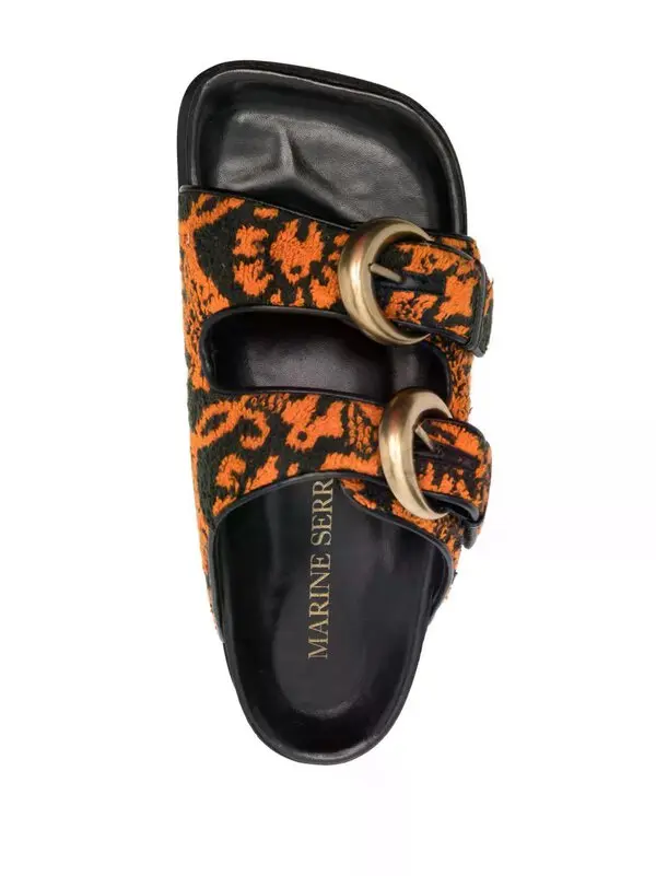 MARINE SERRE Black And Calf Leather Towel Sandals With Crescent Moon Hardware