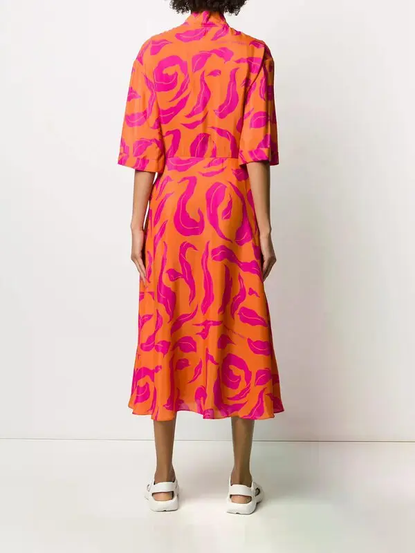Off-White Leaf Print Plunge Dress