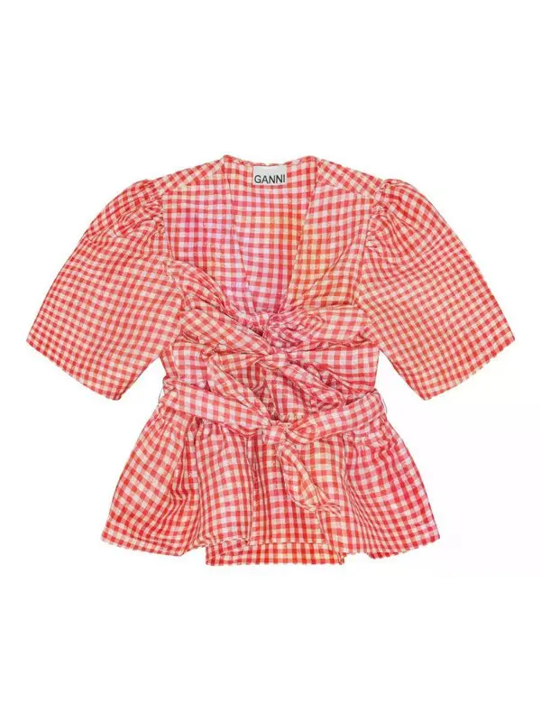 GANNI Checked Peplum Blouse