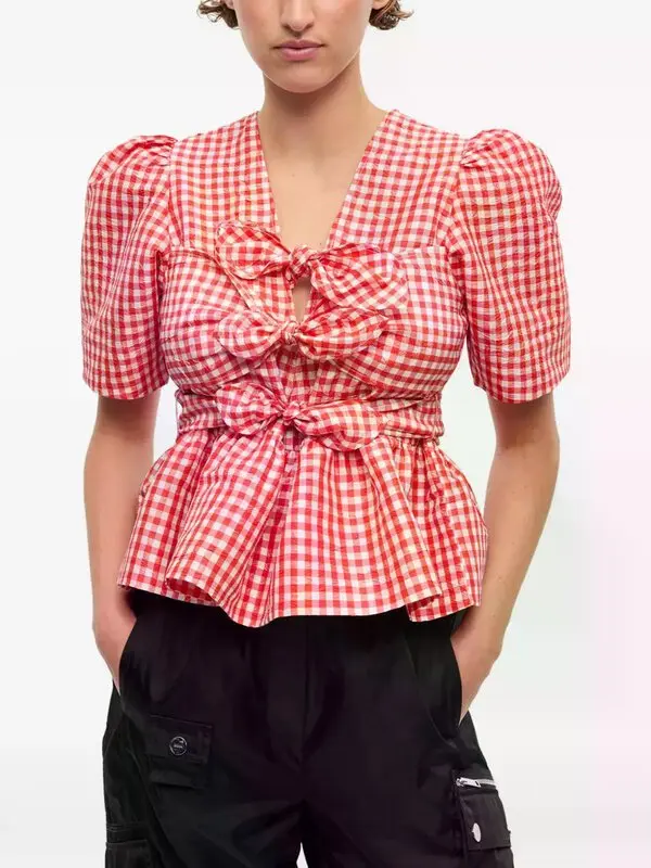 GANNI Checked Peplum Blouse