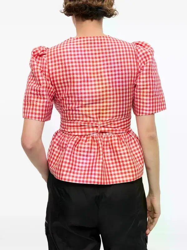 GANNI Checked Peplum Blouse