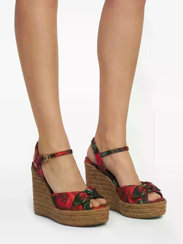 Dolce & Gabbana 90mm Lolita Floral Wedge Sandals