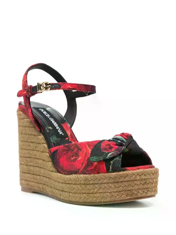 Dolce & Gabbana 90mm Lolita Floral Wedge Sandals