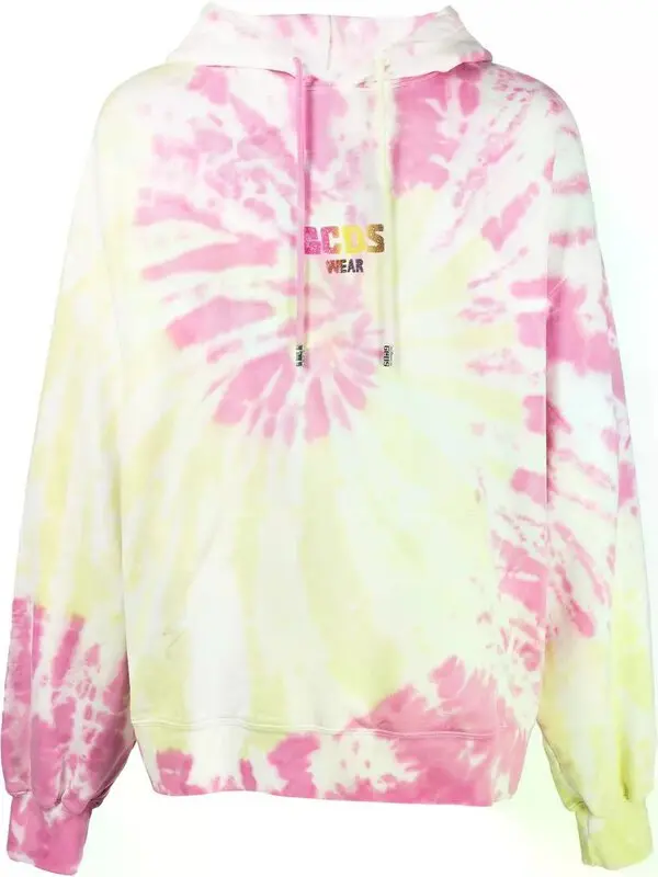 Gcds Tie-dye Print Logo Hoodie - Yellow