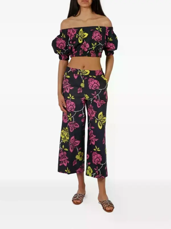 P.a.r.o.s.h Cotton Cropped Floral Print Trousers