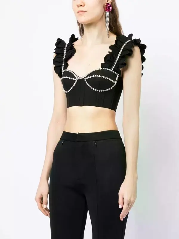 AREA Crystal-embellished Cropped Top - Black