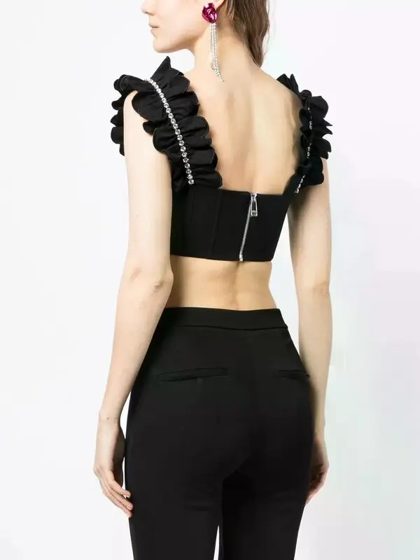 AREA Crystal-embellished Cropped Top - Black