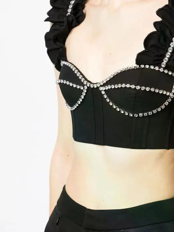 AREA Crystal-embellished Cropped Top - Black