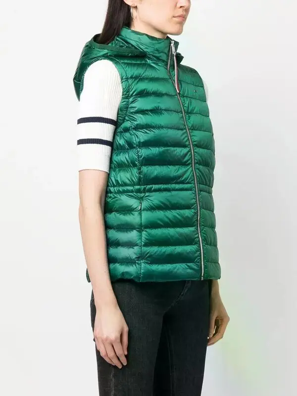 Tommy Hilfiger Padded Zip-up Gilet With Detachable Hood - Green