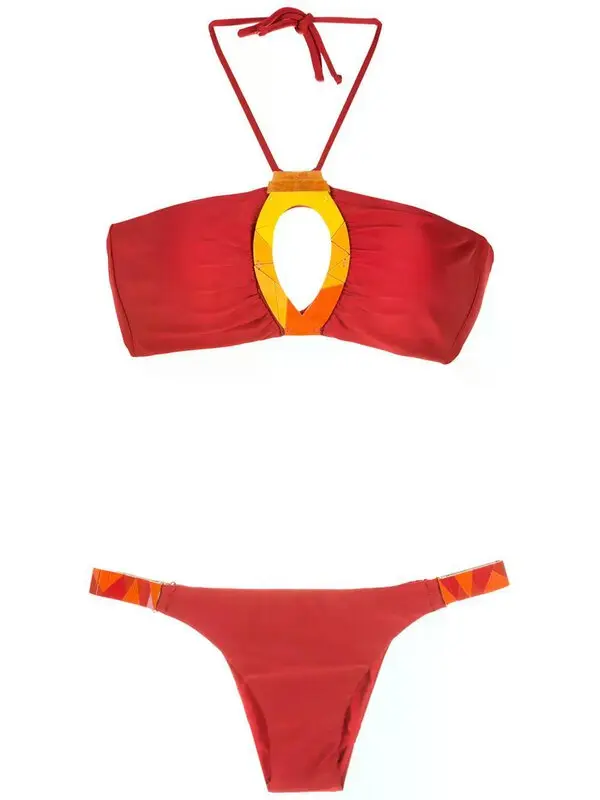 AMIR SLAMA Embroidered Fibreglass Bikini Set - Red