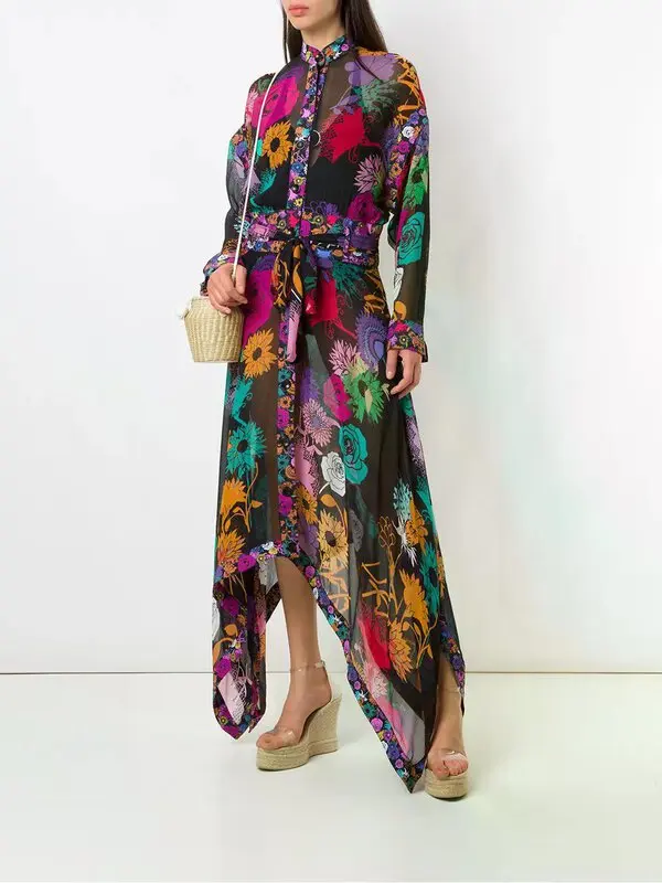 AMIR SLAMA Floral Print Silk Long Dress