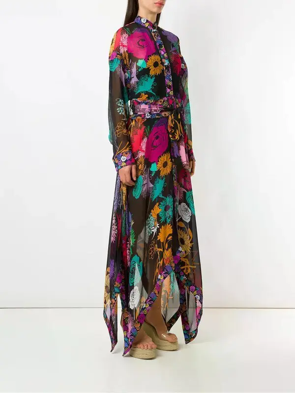 AMIR SLAMA Floral Print Silk Long Dress