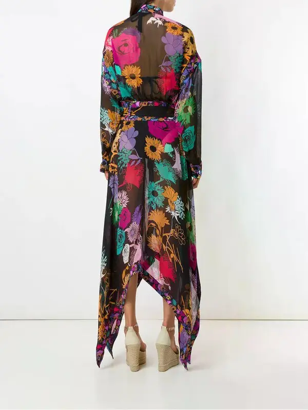 AMIR SLAMA Floral Print Silk Long Dress