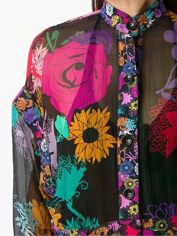 AMIR SLAMA Floral Print Silk Long Dress