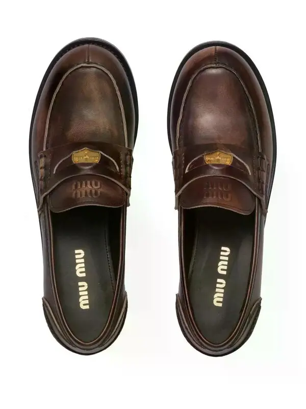Miu Miu Leather Penny Loafers - Brown