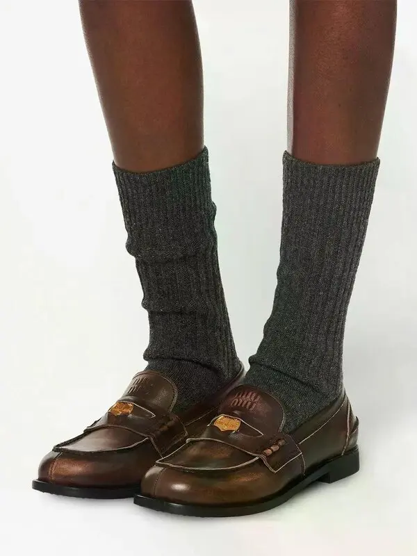 Miu Miu Leather Penny Loafers - Brown