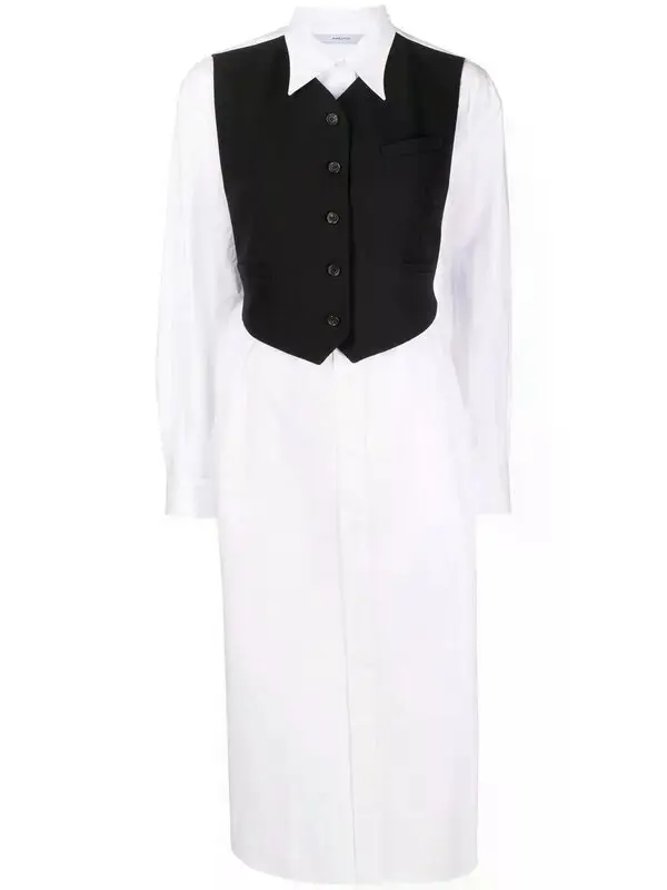 PUSHBUTTON Waistcoat-detail Shirt Dress - Black