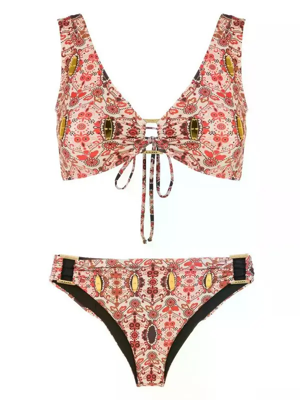 AMIR SLAMA Floral-print V-neck Bikini - Red