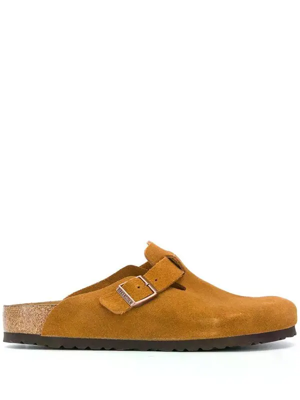 BIRKENSTOCK Suede Buckle Slippers - Brown