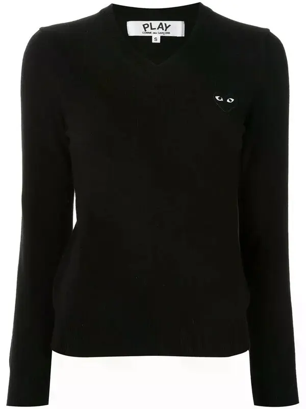 Play Comme Des Garcon Logo-embroidered V-neck Sweater