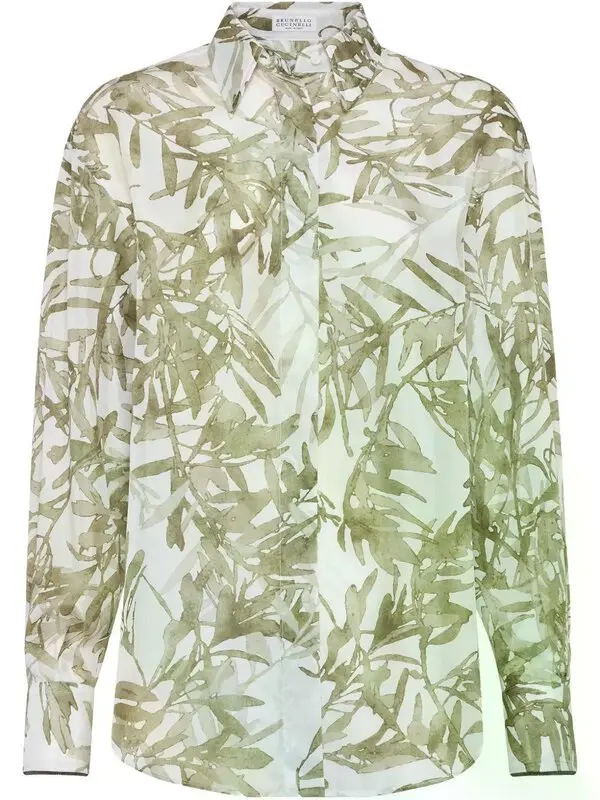 Brunello Cucinelli Silk Leaf-print Shirt - Green