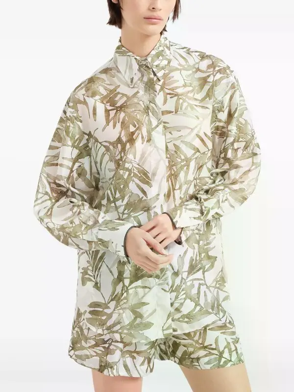 Brunello Cucinelli Silk Leaf-print Shirt