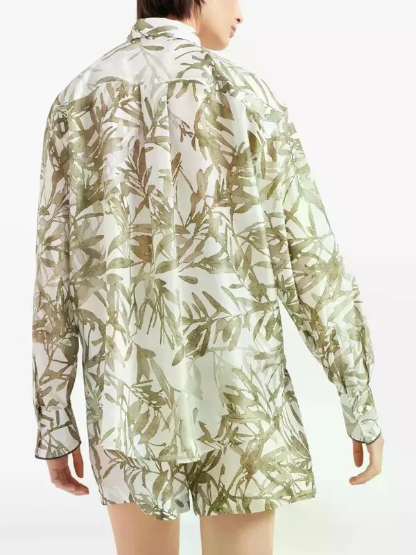 Brunello Cucinelli Silk Leaf-print Shirt