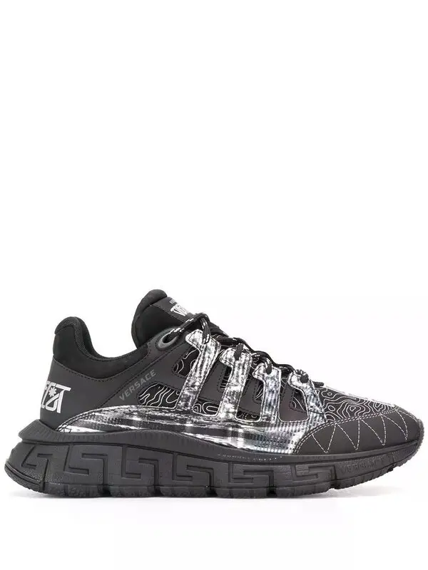 Versace Trigreca Sneakers With Milan Coordinates Print - Black