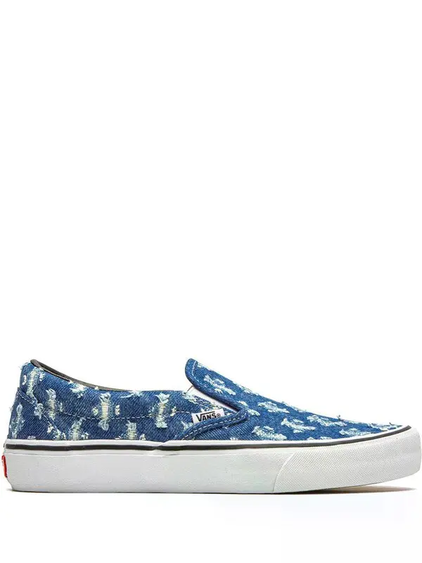 VANS X Supreme Slip-on Pro Hole Punch Denim Sneakers