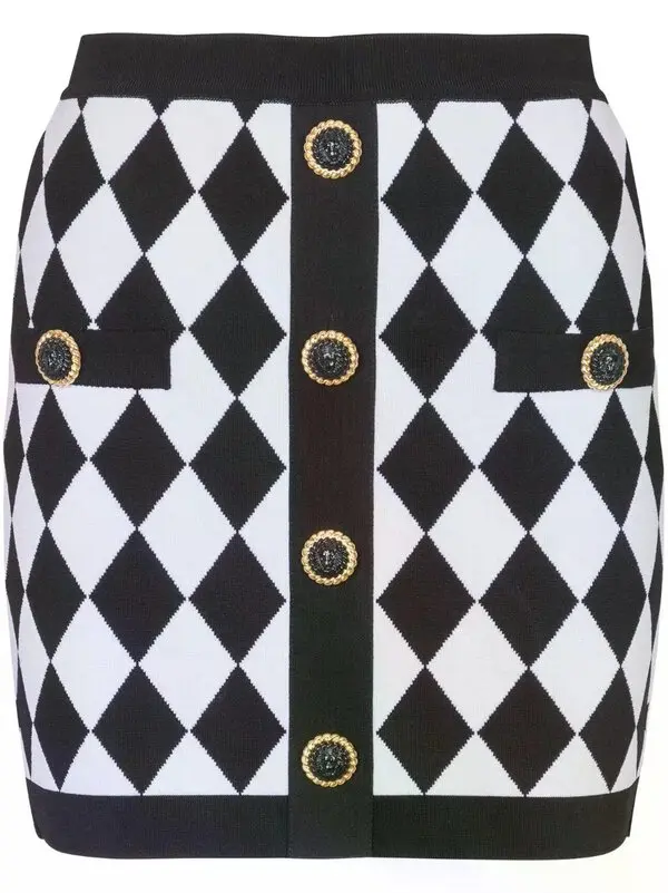 Balmain Diamond-intarsia Knitted Miniskirt