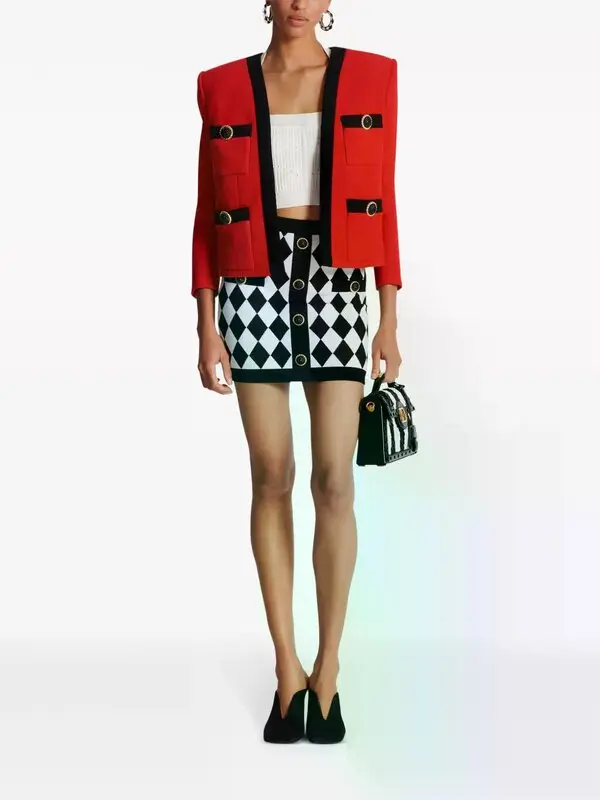 Balmain Diamond-intarsia Knitted Miniskirt