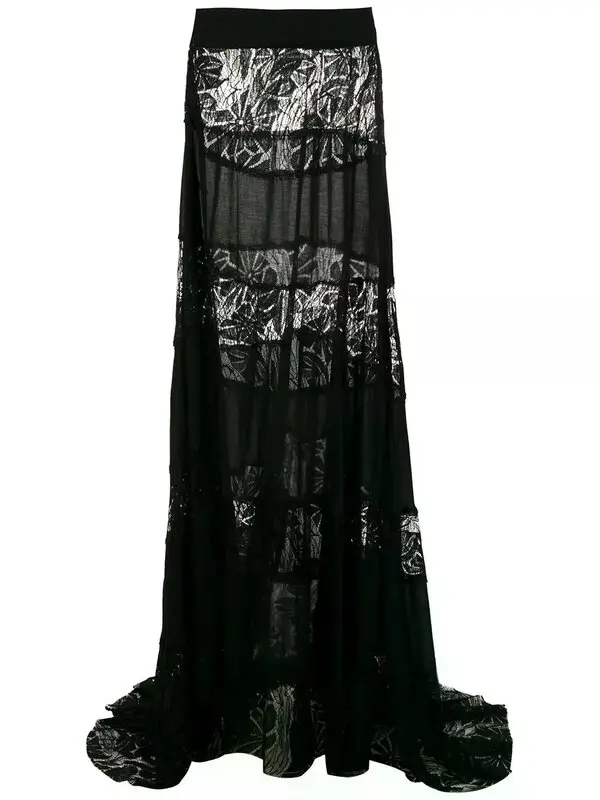 AMIR SLAMA Lace Panels Maxi Skirt - Black