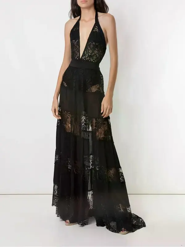 AMIR SLAMA Lace Panels Maxi Skirt