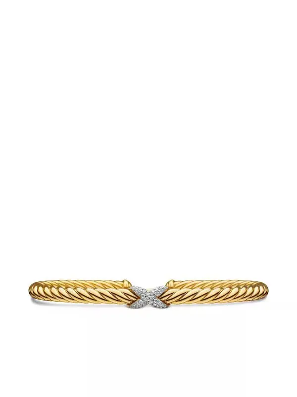 David Yurman 18kt Yellow Cablespira Diamond Station Bracelet - Gold